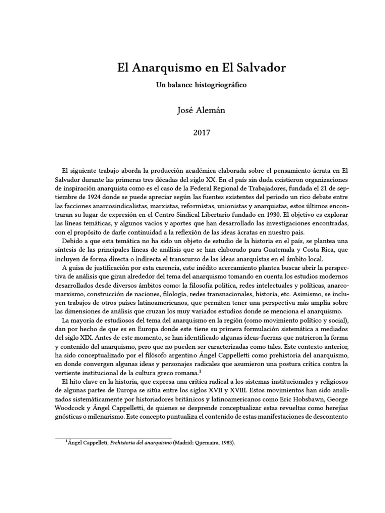 Jose Aleman El Anarquismo en El Salvador | PDF | Anarquismo | marxismo