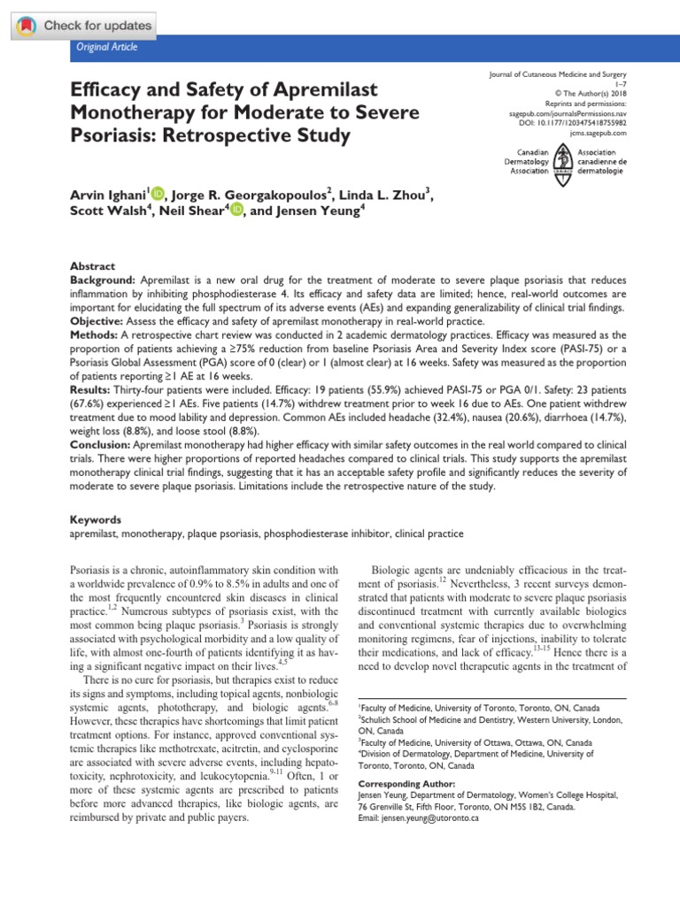 Efficacy and Safety of Apremilast Monoth | PDF | Psoriasis | Clinical Trial