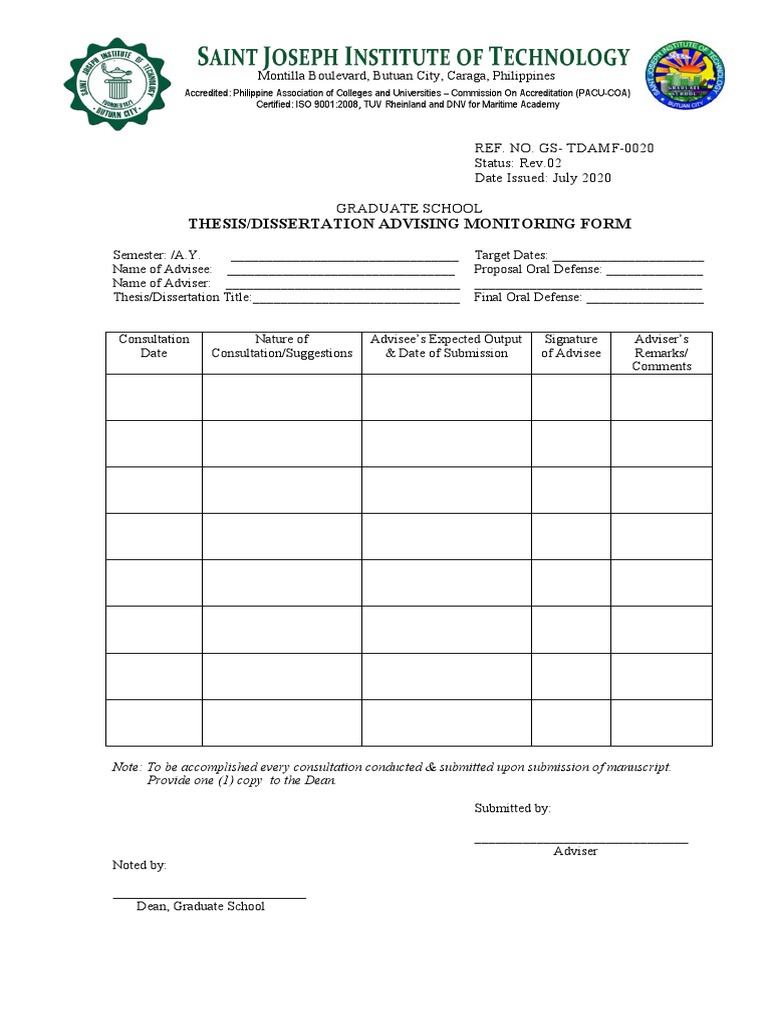 Thesis and Dissertation Advising Monitoring Form July 2020 | PDF | Thesis