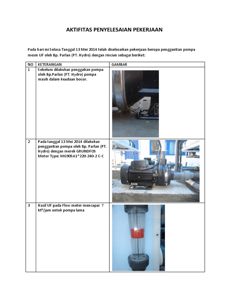 LAPORAN PENYELESAIAN PEKERJAAN Pompa | PDF