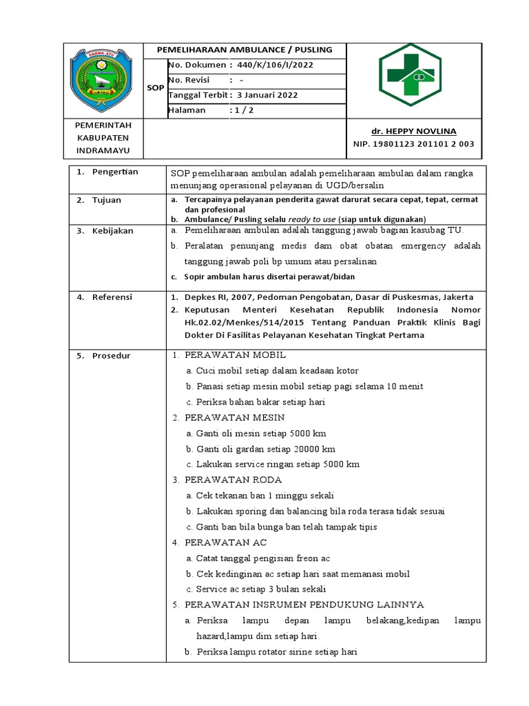 Sop Perawatan Ambulance | PDF