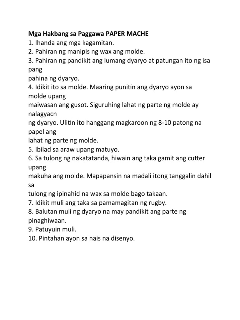 Mga Hakbang Sa Paggawa PAPER MACHE | PDF