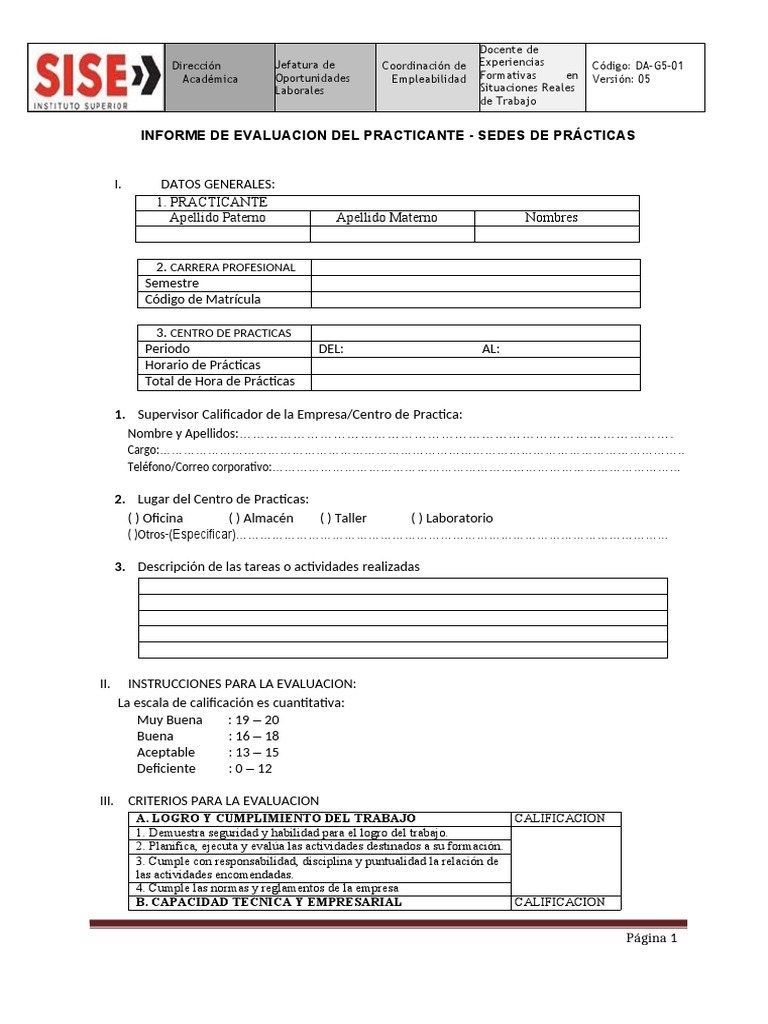 Formato de Informe de Evaluación Del Practicante | PDF | Evaluación | Business