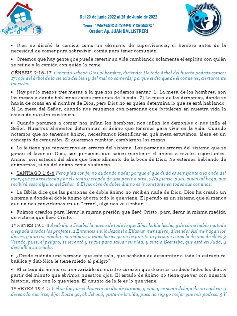 IGELSIA EN EL HOGAR Desde El 20 06 22 Al 26 06 22 | PDF | Elijah | Dios