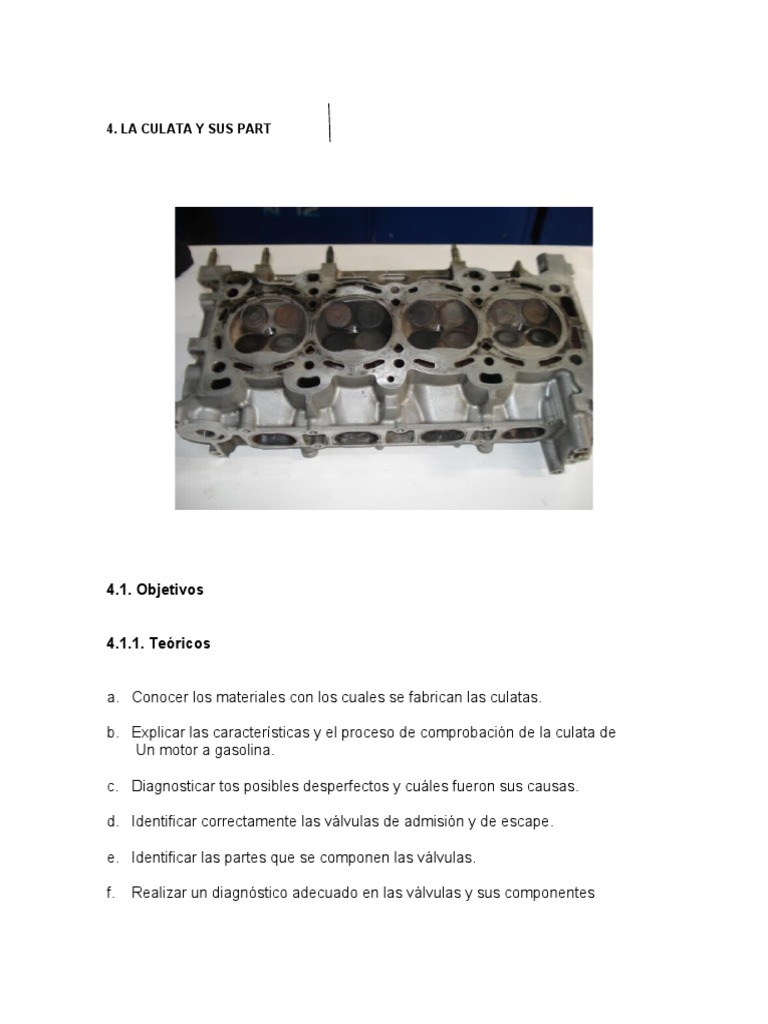 La Culata y Sus Partes | PDF | Motor de combustión interna | Máquinas ...