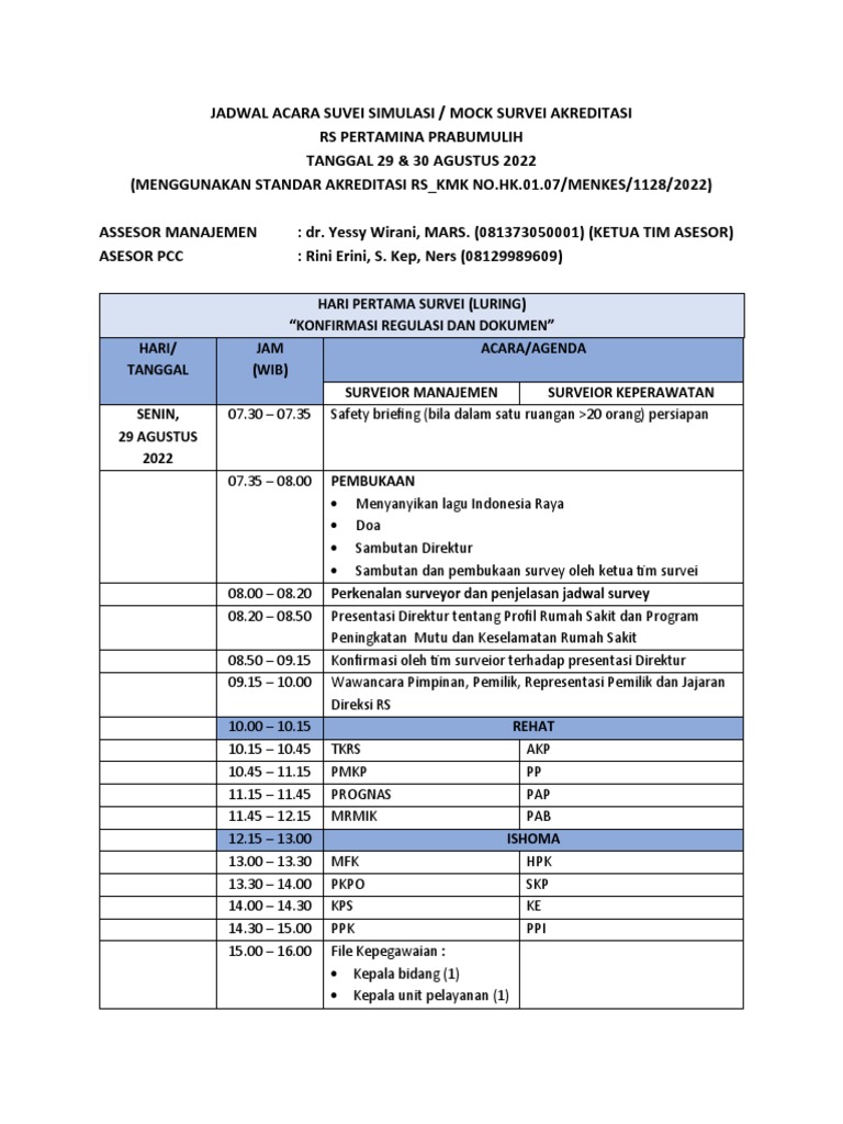Jadwal Acara Suvei Simulasi | PDF