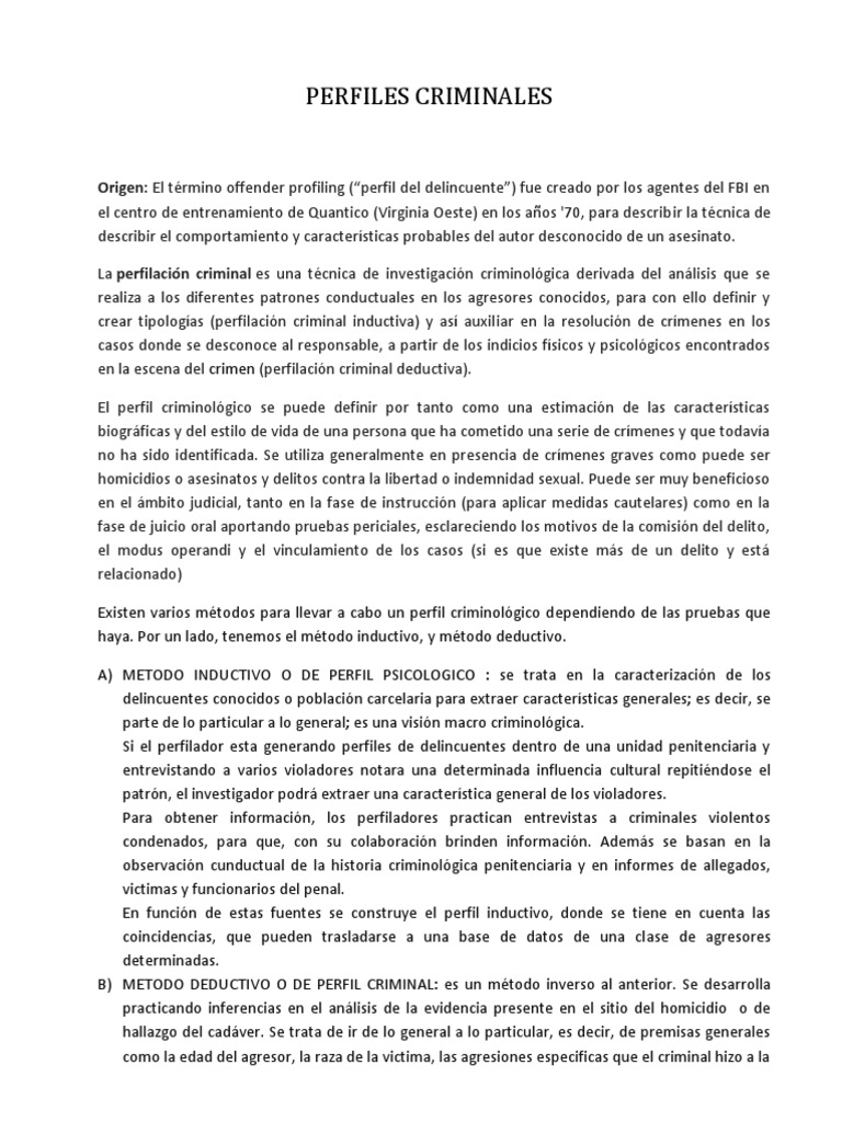Perfiles Criminales | PDF | Perfil del delincuente | Crímenes