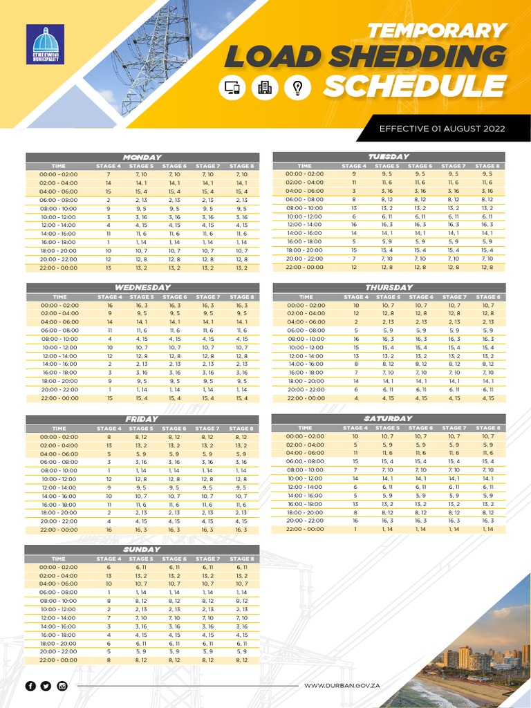 Load Shedding Schedule 2022 On A4 v03 Combined | PDF