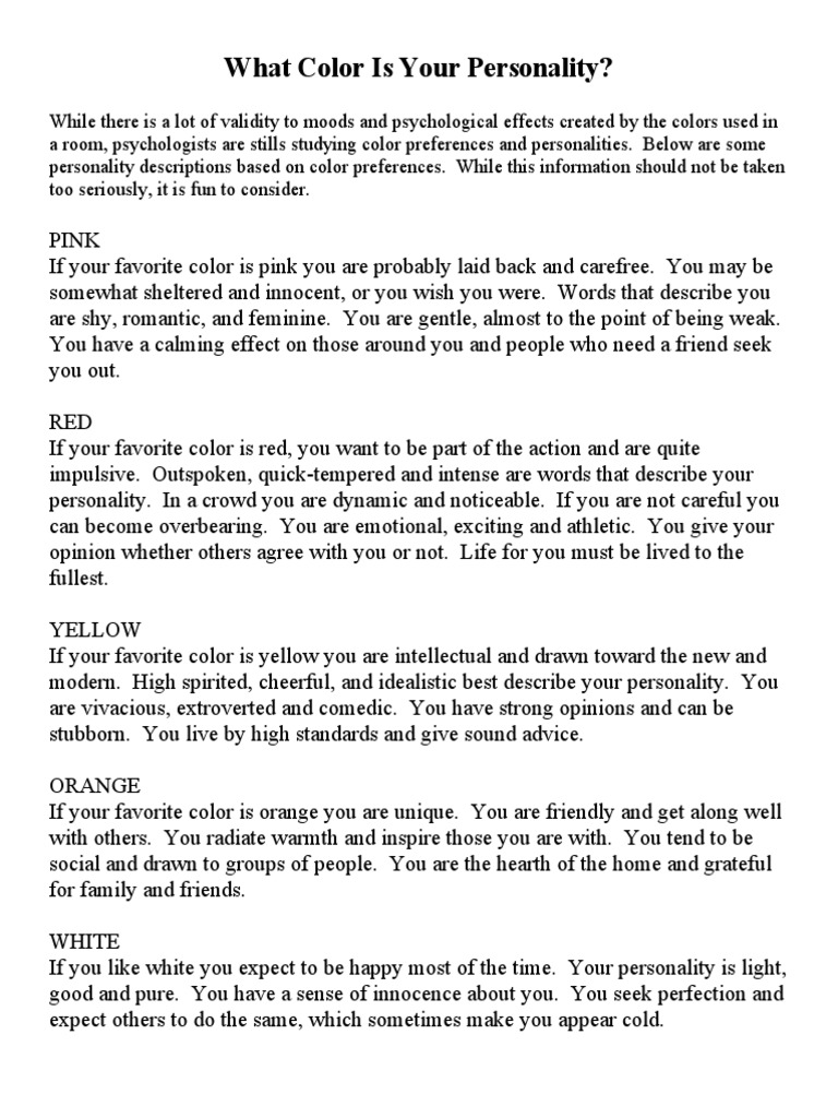 What Color Is Your Personality | PDF | Color | Metaphysics Of Mind