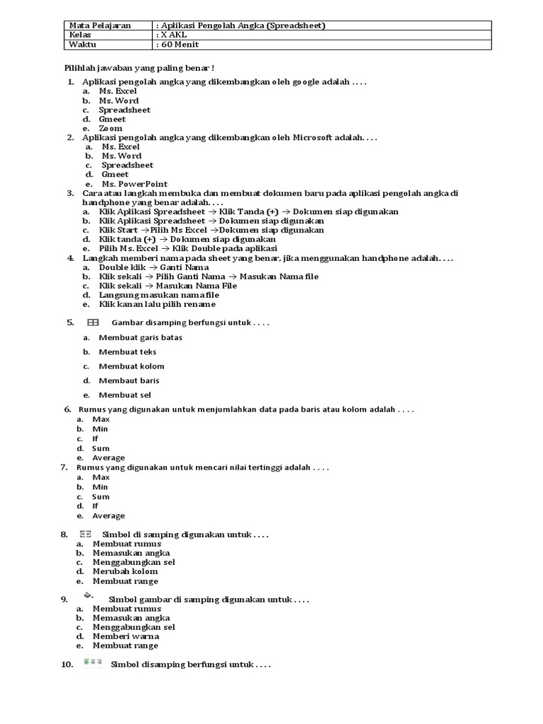 Latihan Soal Spreadsheet Ganjil | PDF | Metode & Bahan Ajar