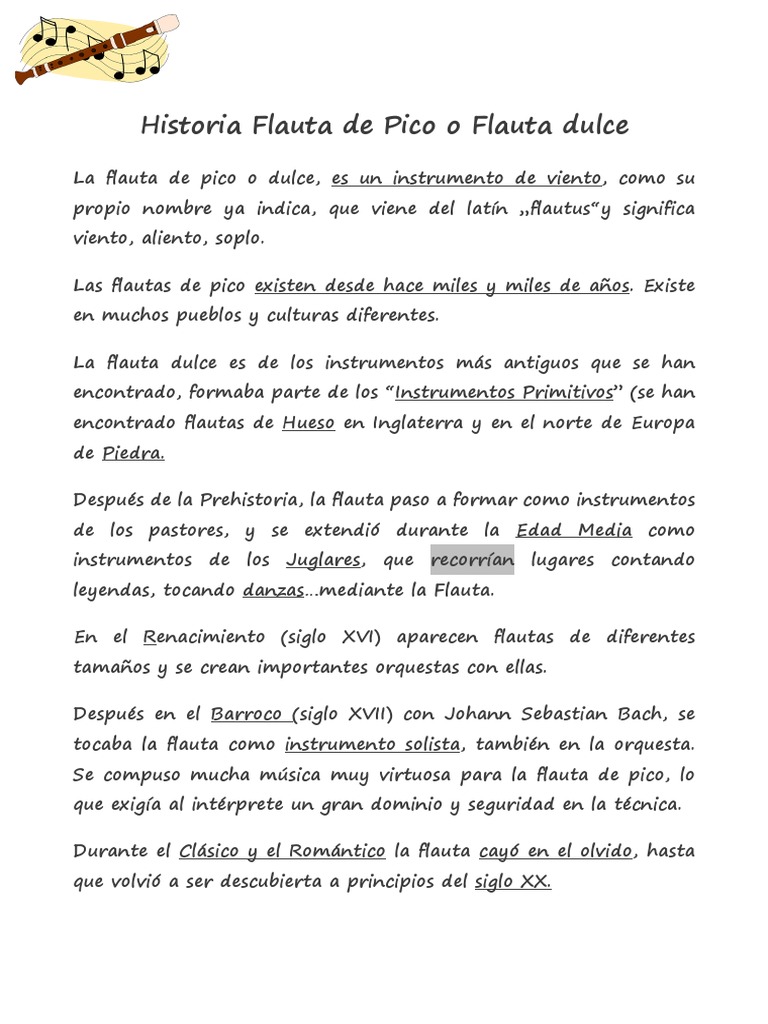 Historia Flauta de Pico o Flauta Dulce | PDF