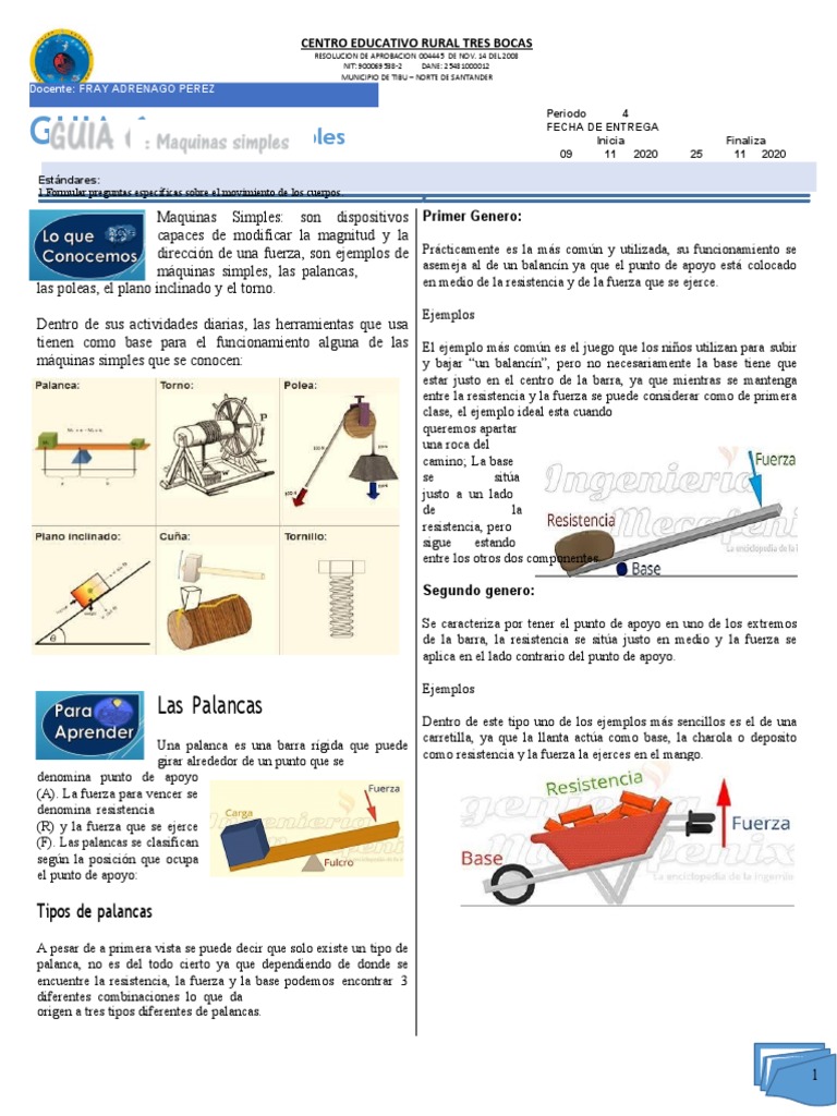 Guia 6:: Maquinas Simples | PDF | Palanca | Ingeniería mecánica