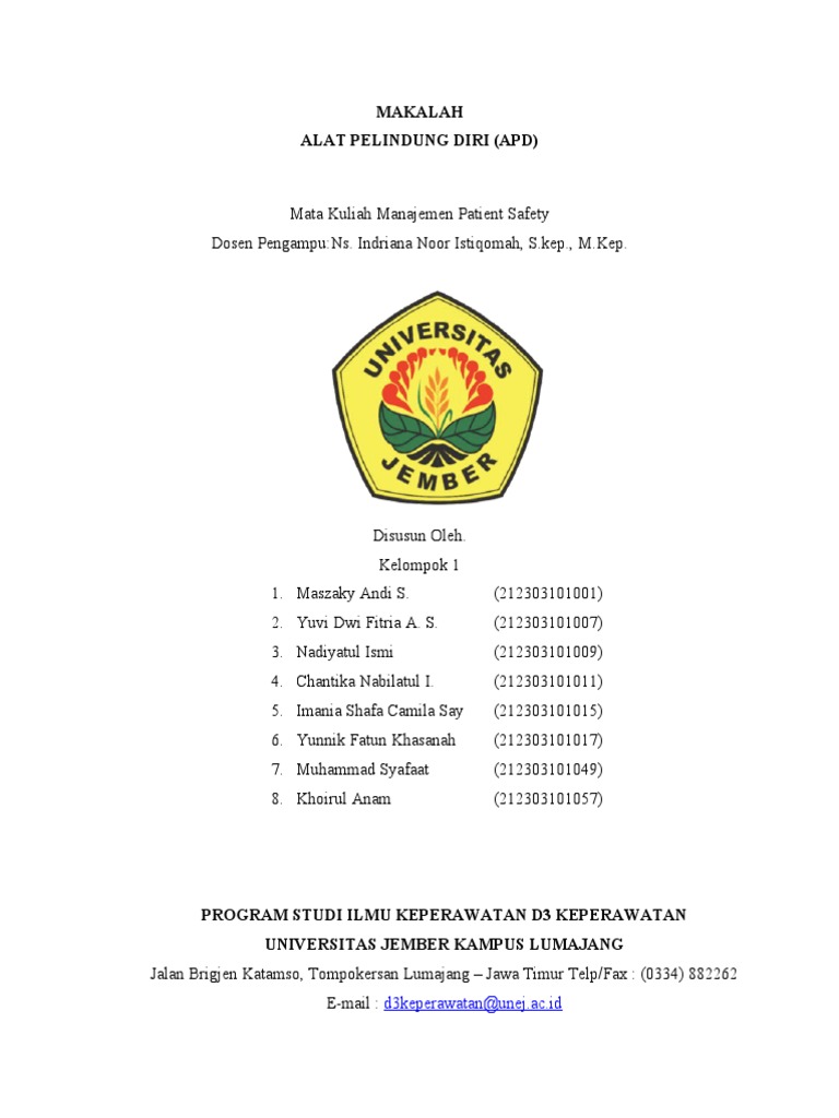 Makalah Alat Pelindung Diri (Apd) : D3keperawatan@unej - Ac.id | PDF