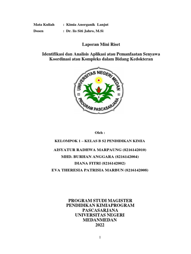 Laporan Mini Riset Kel 1 Bid. Kedokteran-Aisyatur - Burhan - Diana - Eva-Kimia Anorganik ...