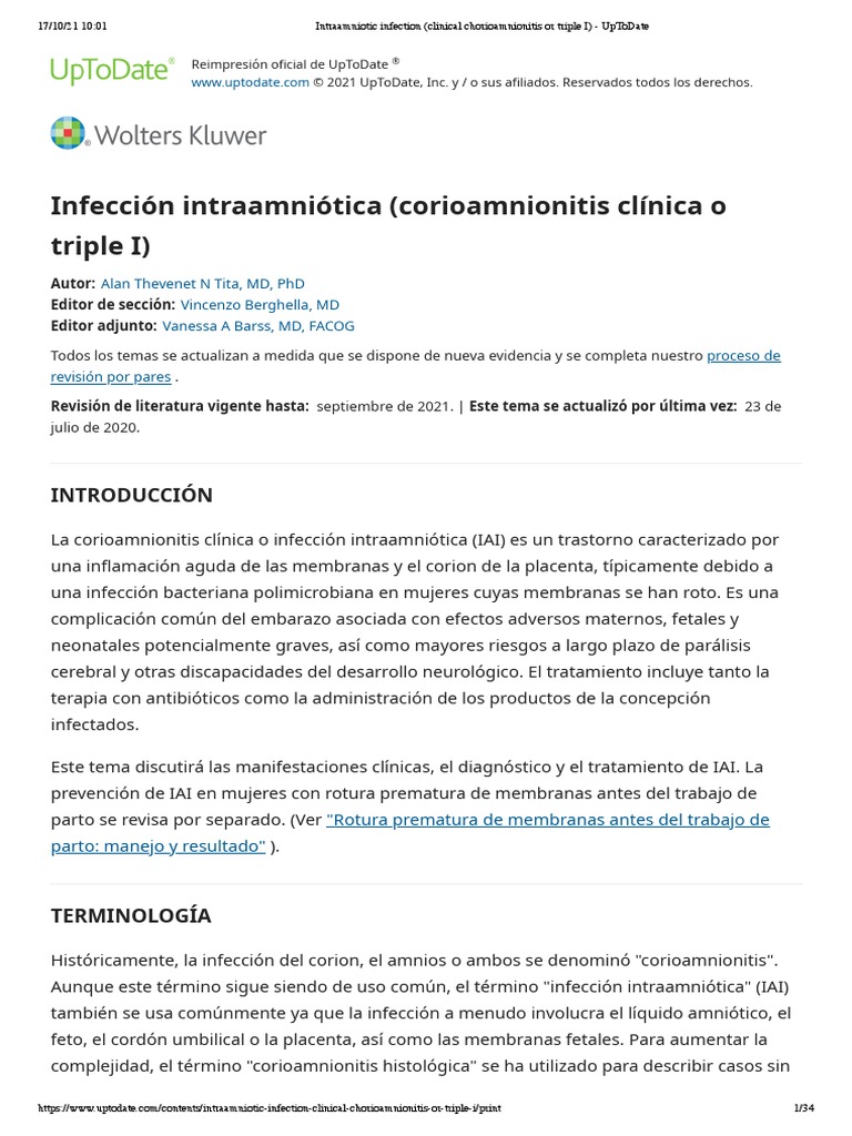 Intraamniotic Infection Clinical Chorioamnionitis Or Triple I Uptodate Pdf Septicemia