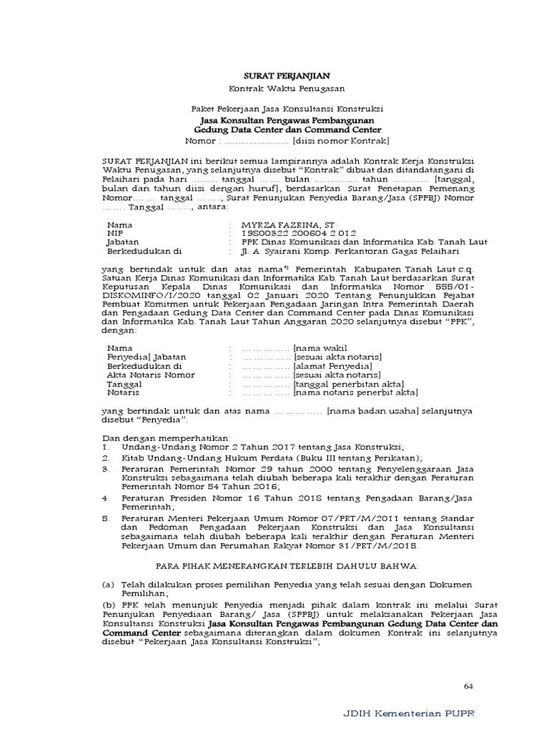 Rancangan Kontrak SSUK SSKK Konsultan Konstruksi | PDF