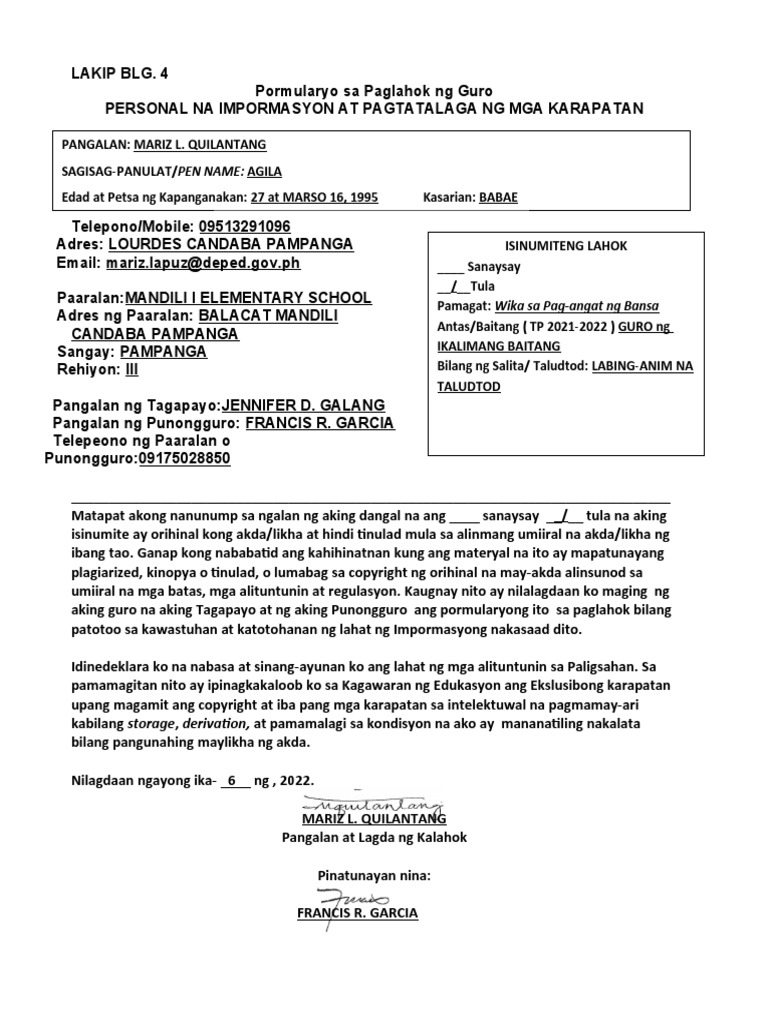 Pahintulot Sa Paglahok Sa Paligsahan | PDF