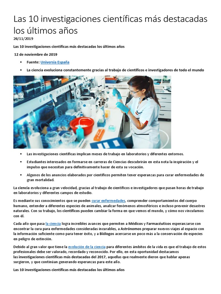 Las 10 Investigaciones Científicas Más Destacadas Los Últimos Años ...