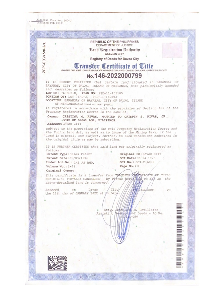 Transfer Certificate of Title | PDF