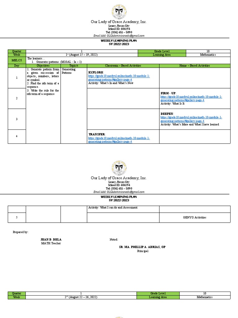 WLP - Grade 10 | PDF | Multiplication | Mathematics