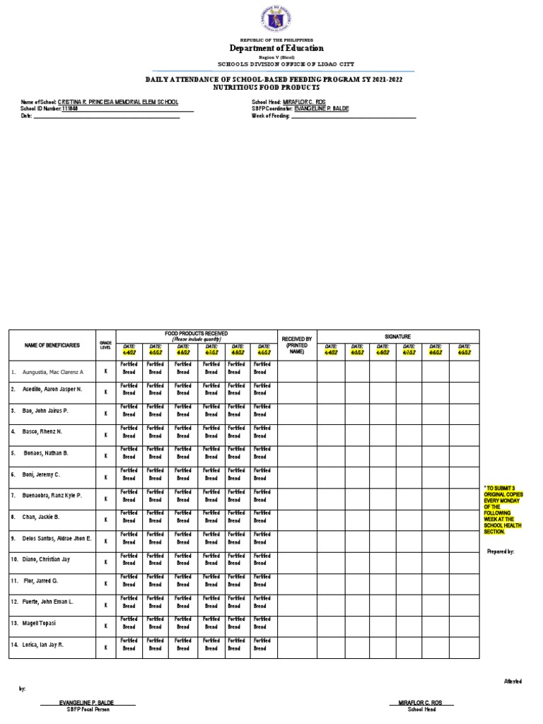 Department of Education: Daily Attendance of School-Based Feeding ...