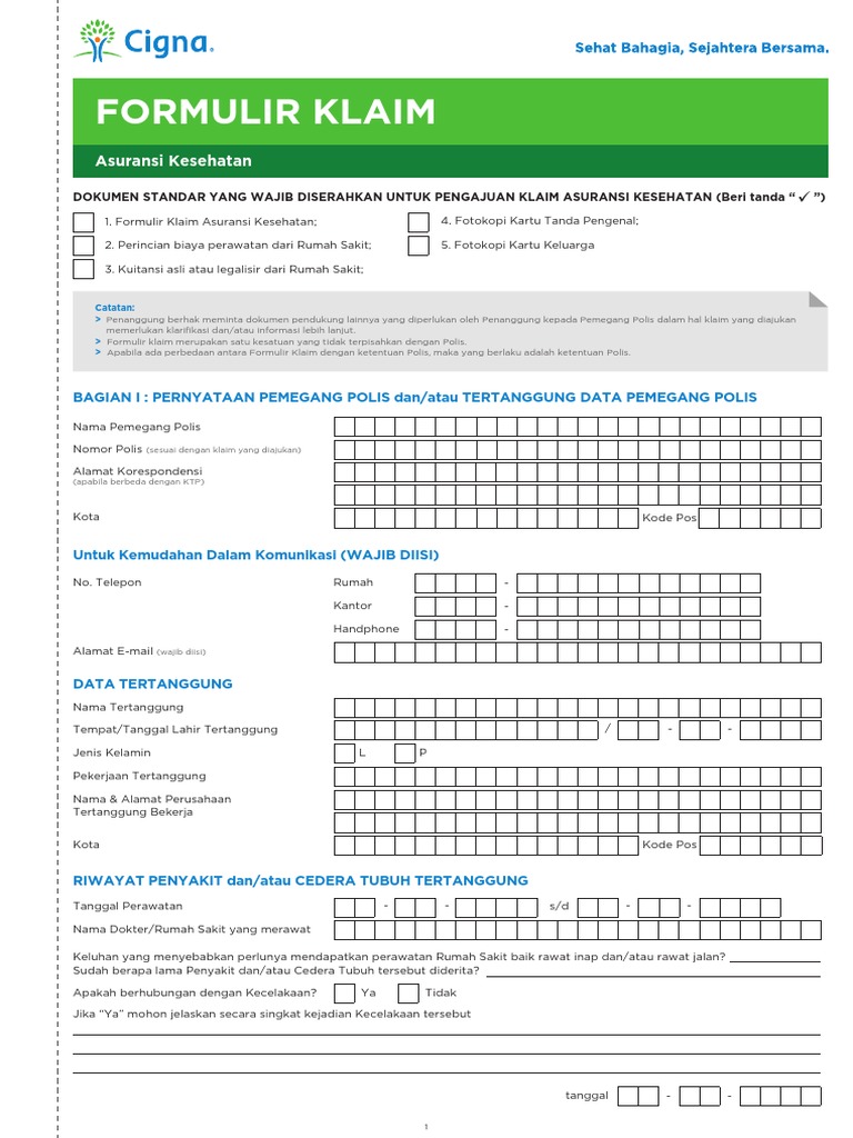 Cigna Formulir Klaim Asuransi Kesehatan | PDF