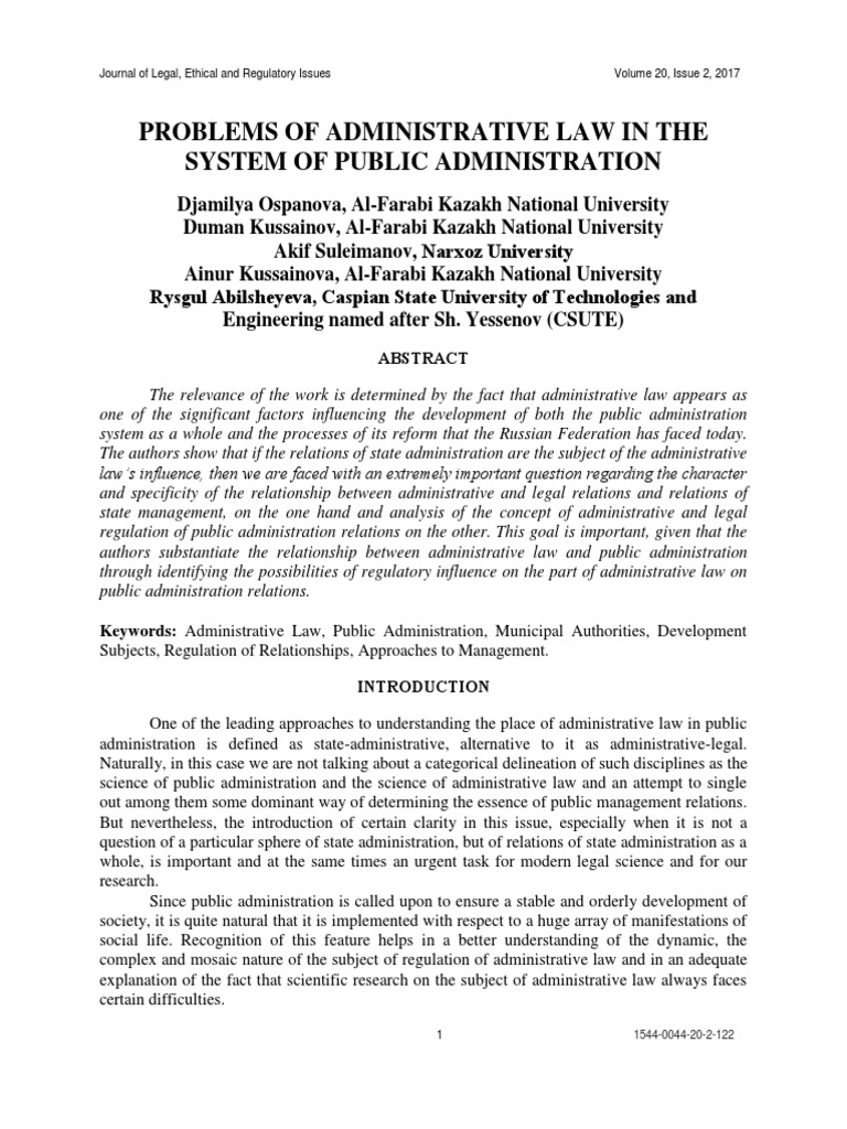 Problems of Administrative Law in The System of Public Administration ...