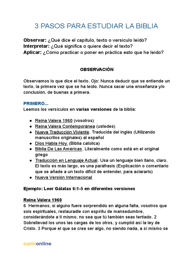 3 Pasos para Estudiar La Biblia - Guía. Hermeneutica | PDF | Palabra ...