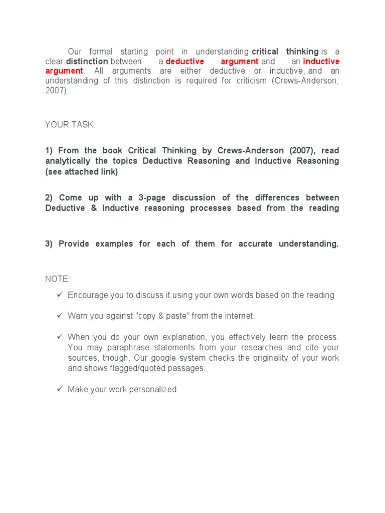 Deductive Argument Vs Inductive Argument Pdf Deductive Reasoning