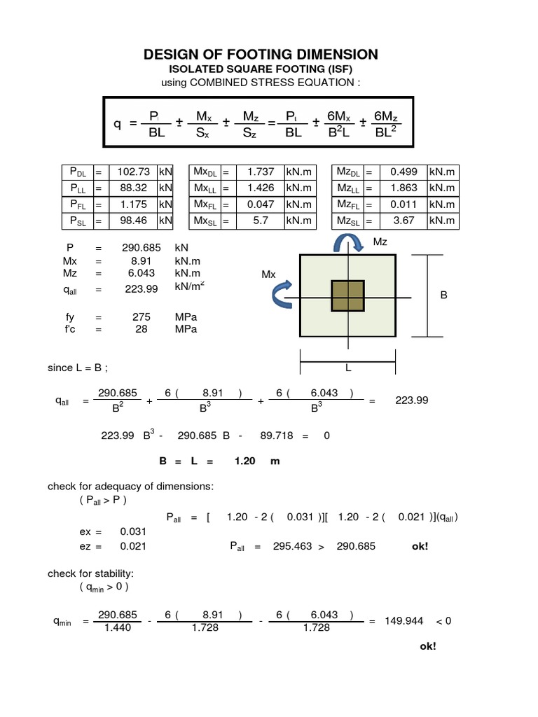Design of Footing Dimension: Isolated Square Footing (Isf) | PDF