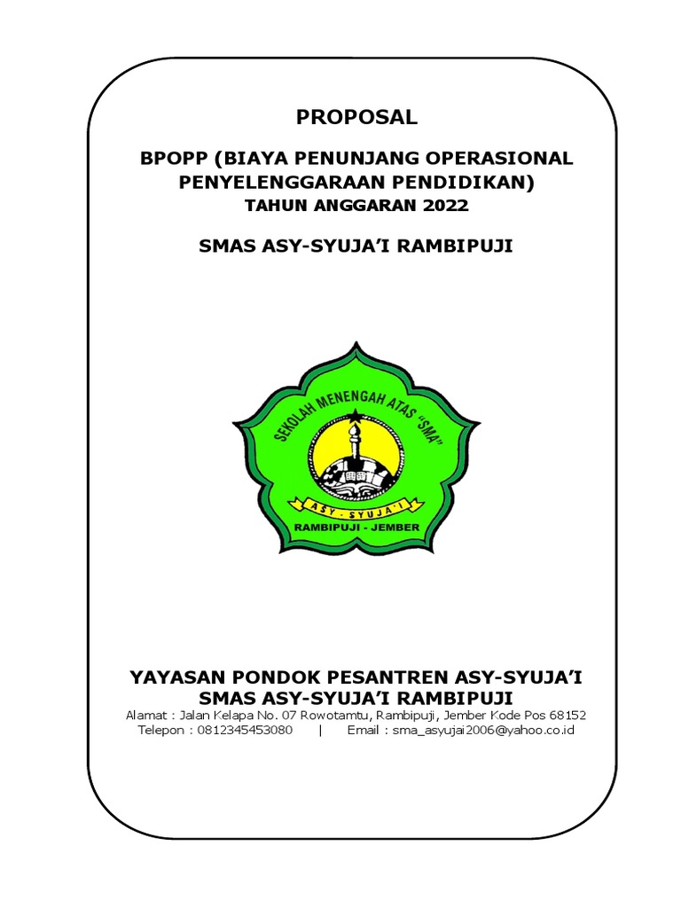 Proposal Bpopp Ta 2022 Smas Asy-Syuja'i Rambipuji | PDF | Ilmu Sosial ...