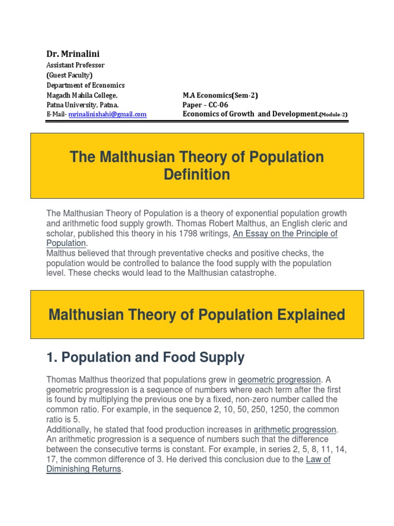 Malthusian Theory of Population: An Analysis of Thomas Robert Malthus ...