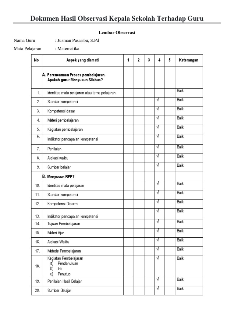 DOKUMEN HASIL OBSERVASI KEPALA SEKOLAH TERHADAP GURU - PDF 4 | PDF