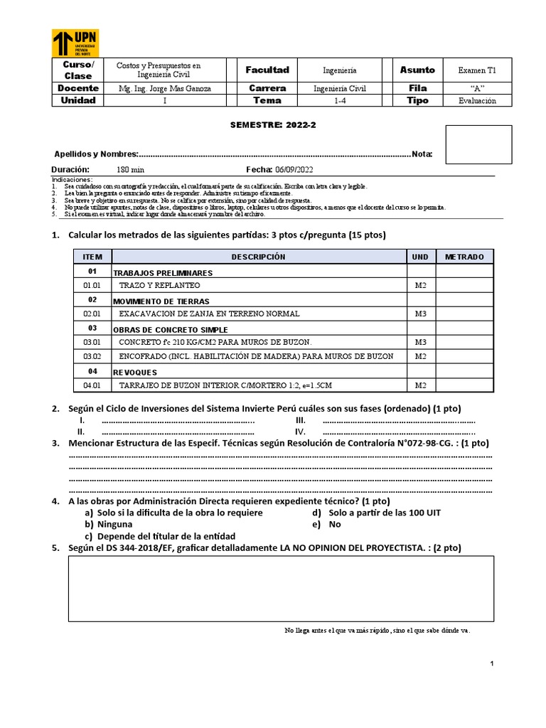 Examen T1 - Ok | PDF | Prueba (evaluación) | Evaluación educativa y evaluación
