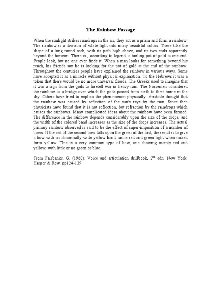 Rainbow Passage | PDF | Rainbow | Electromagnetic Radiation