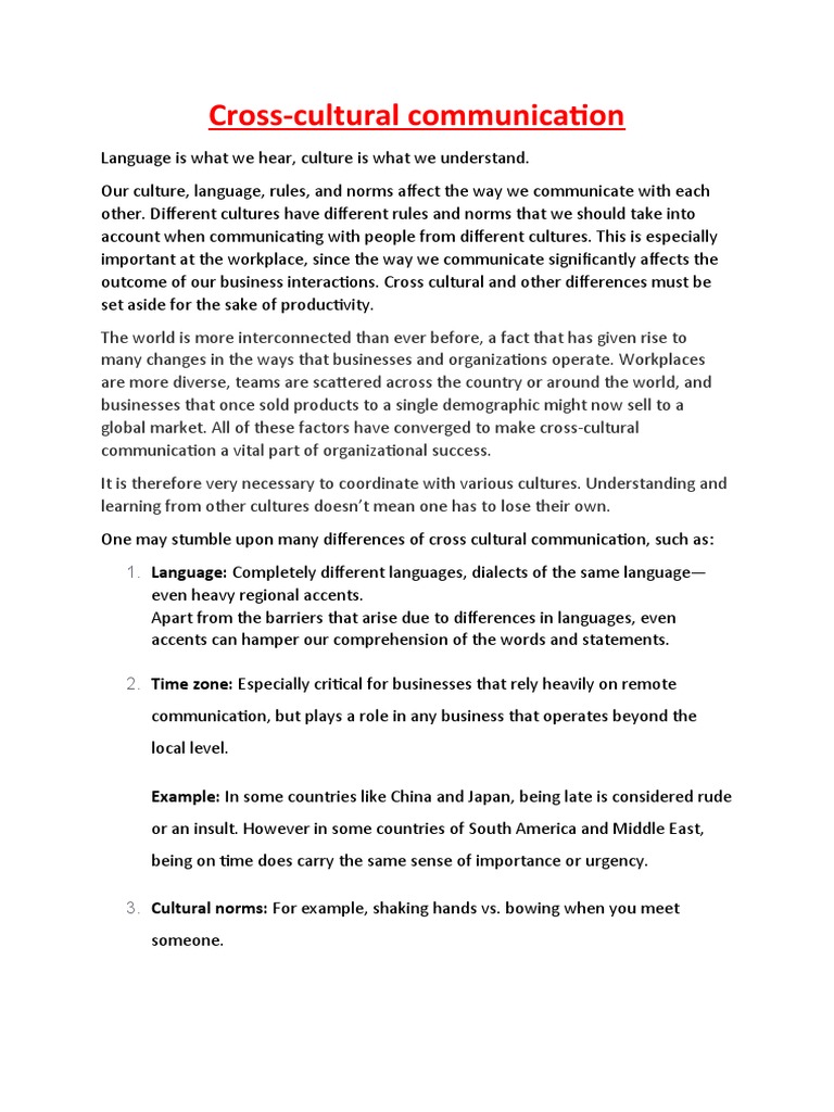 Navigating Cross-Cultural Communication: Understanding Cultural ...