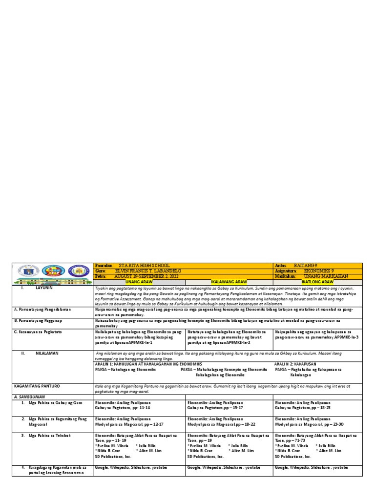DLL Grade 9 1st Grading | PDF