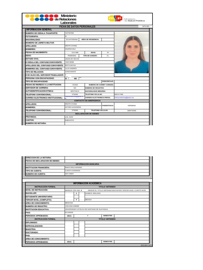 Ficha de Datos Personales Siith - General | PDF