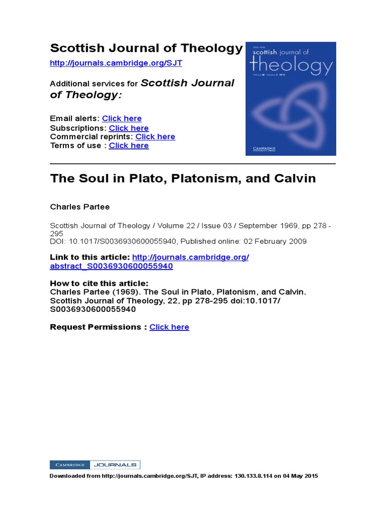 Soul in Plato, Platonism, and Calvin | PDF | Plato | Neoplatonism