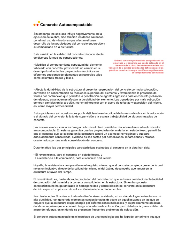 Concreto Autocompactable | PDF
