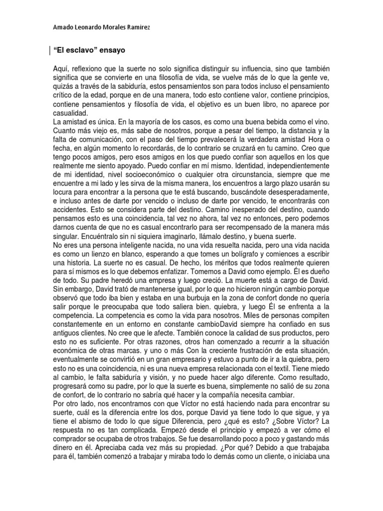 Ensayo: "El Esclavo" de Anand Dilvar | PDF | Pensamiento | Suerte