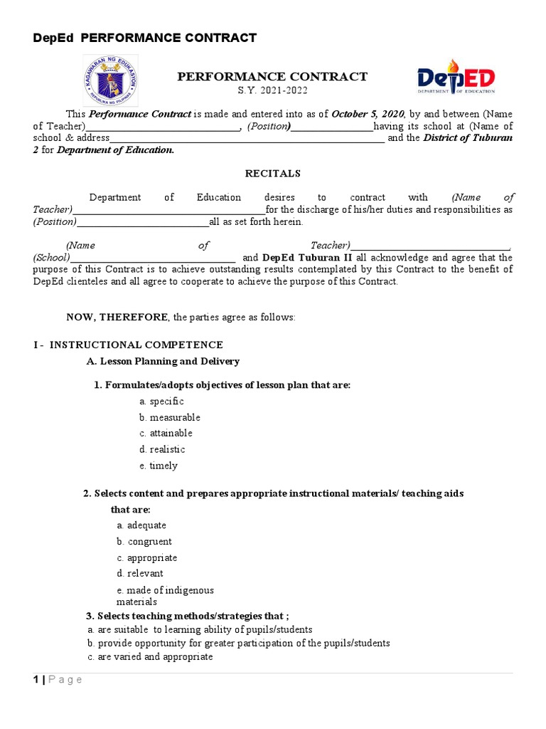 DepEd Performance Contract Overview | PDF | Teaching Method ...