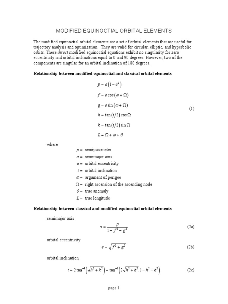 EquinoctalElements Modified | PDF | Celestial Mechanics | Motion (Physics)