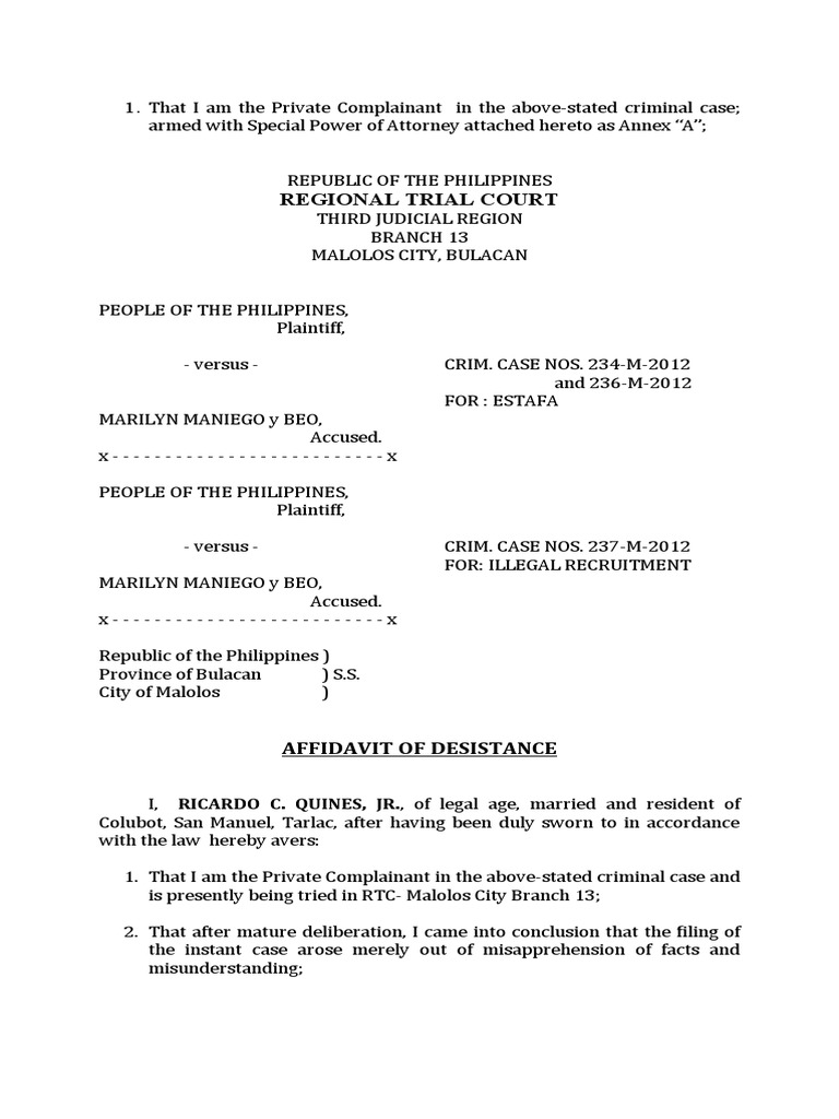 Affidavit of DesisTANCE | PDF | Affidavit | Prosecutor