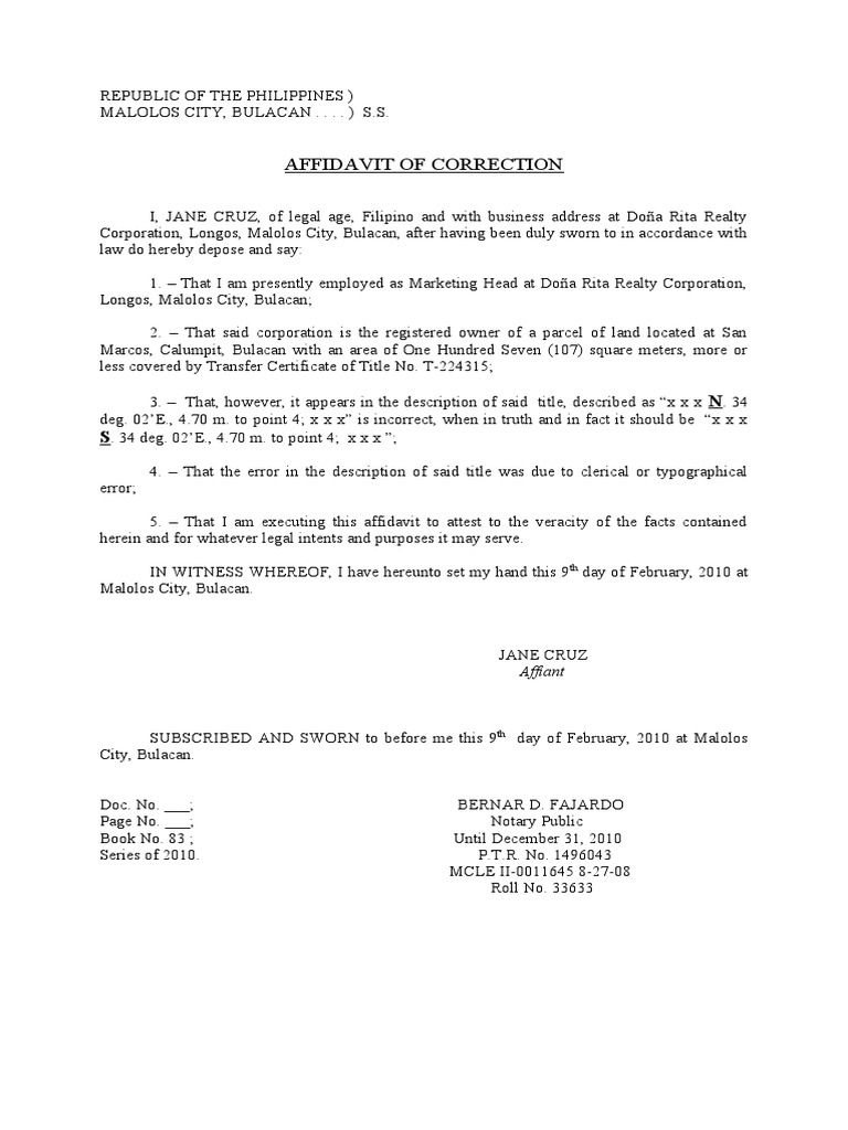 Correcting Errors in Property Records Through Affidavits | PDF ...