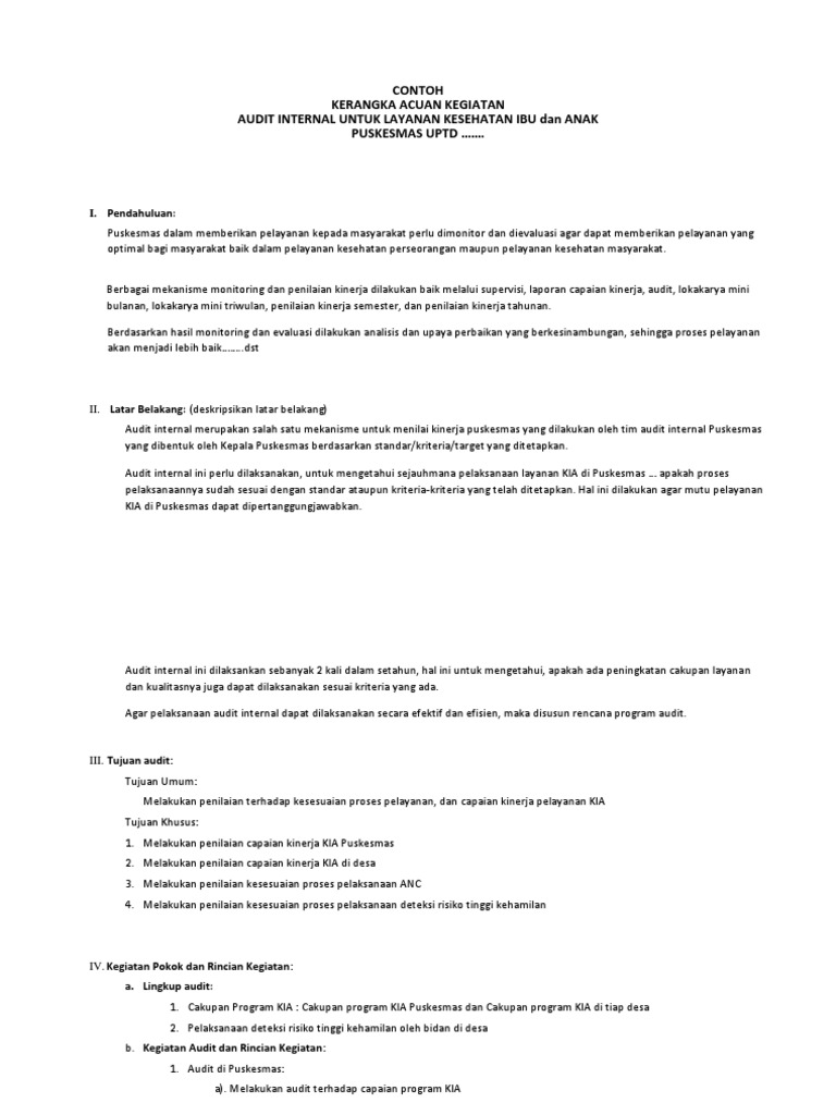 1.6.3.2. Contoh KERANGKA ACUAN AUDIT INTERNAL KIA | PDF | Bisnis