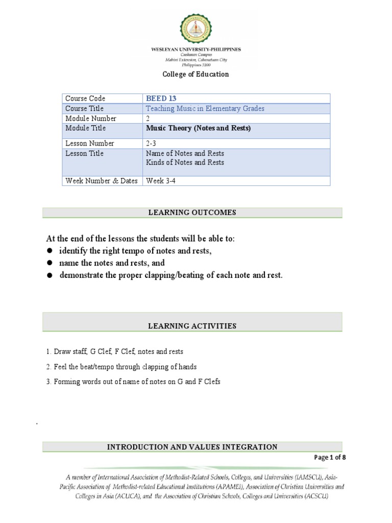 Module 2 Music Theory (Notes and Rests) | PDF | Notation | Elements Of ...