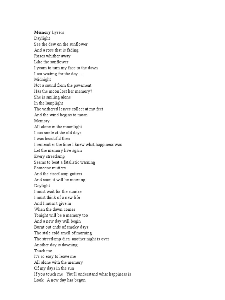 Memory Lyrics Analysis & Themes | PDF
