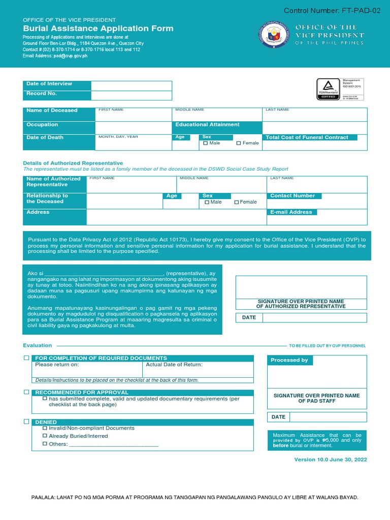 Revised - Burial Assistance Form - With CN | PDF | Government ...