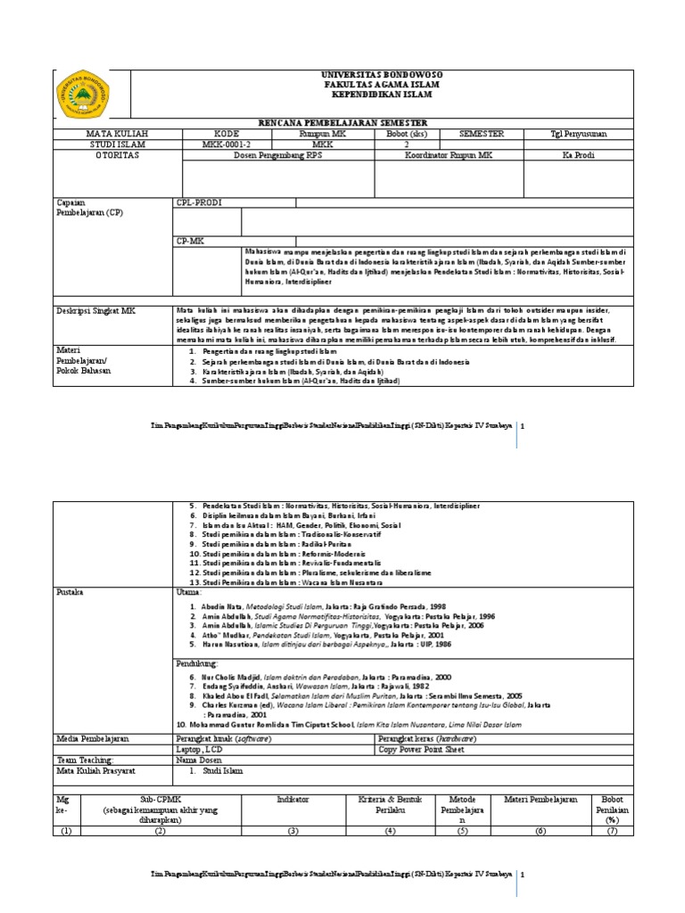 1 FORMAT RPS SN-DIKTI Studi Islam | PDF